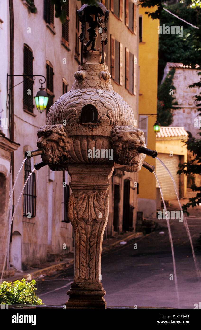 France, Var, Provence Verte (Green Provence), Cotignac, fountain Stock ...