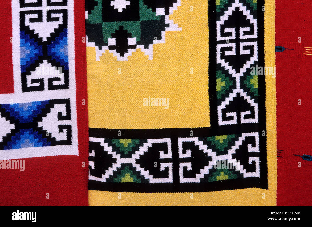 Mexico, Quintana Roo State, Riviera Maya, fabric with Mayan patterns ...