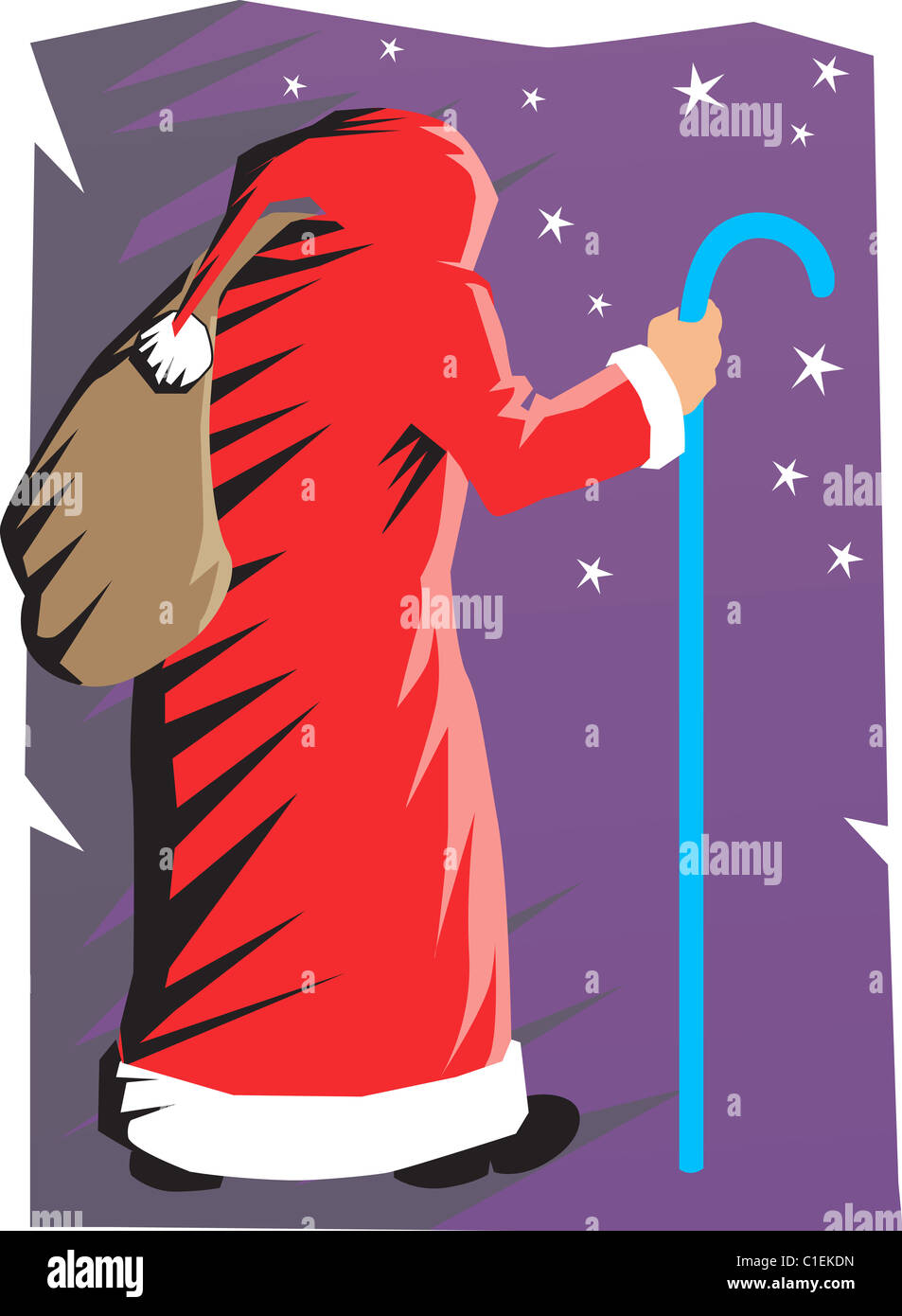 Santa clause walking with X’mas stick Stock Photo - Alamy