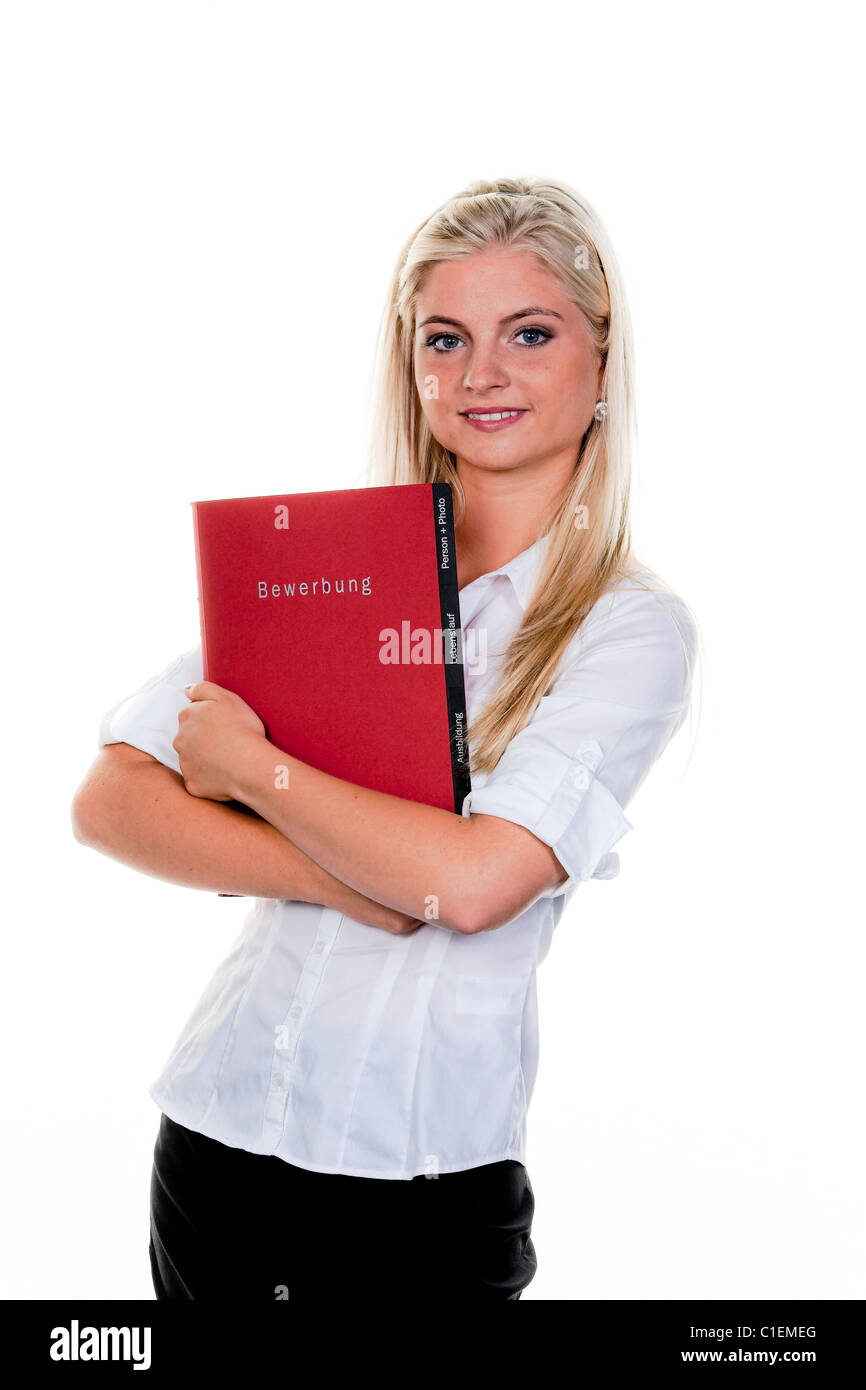 young woman seeking job with application documents Stock Photo - Alamy