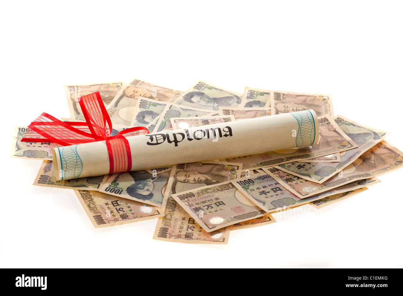 Diploma as a symbol of education costs in Japan, with YEN notes Stock ...