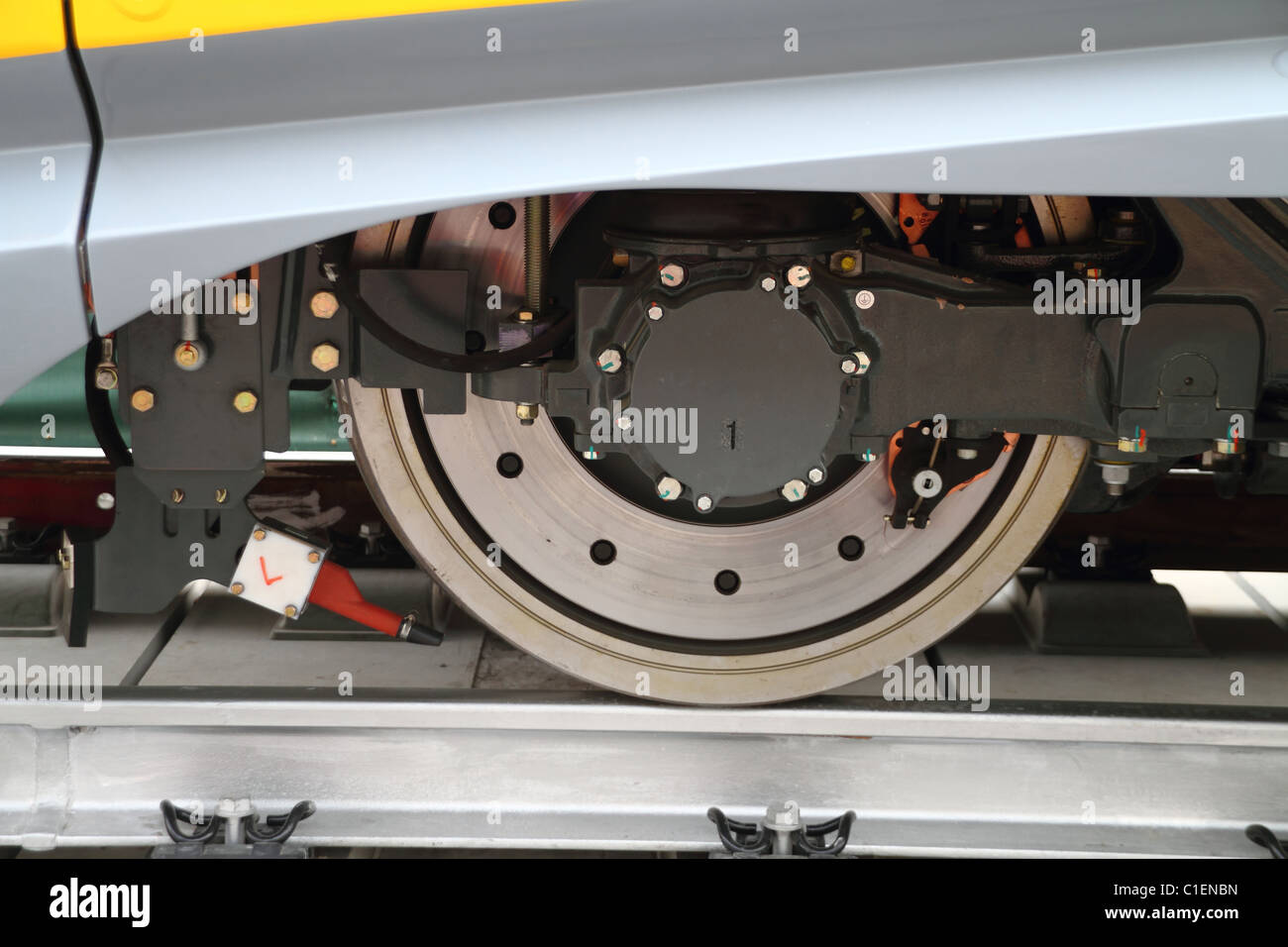 Details of the wheel of a modern train Stock Photo - Alamy