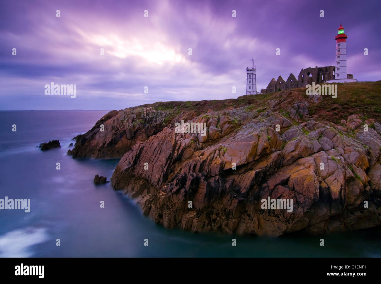 Abbacy and lighthouse of Saint-Mathieu,Brittany - France Stock Photo ...