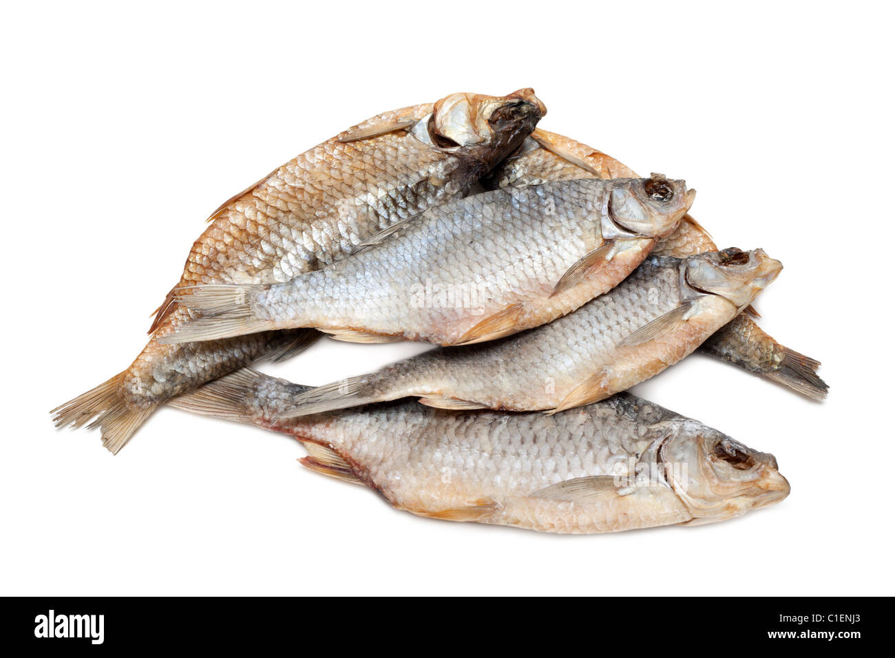 Dried fish, roech insulated on white background Stock Photo - Alamy