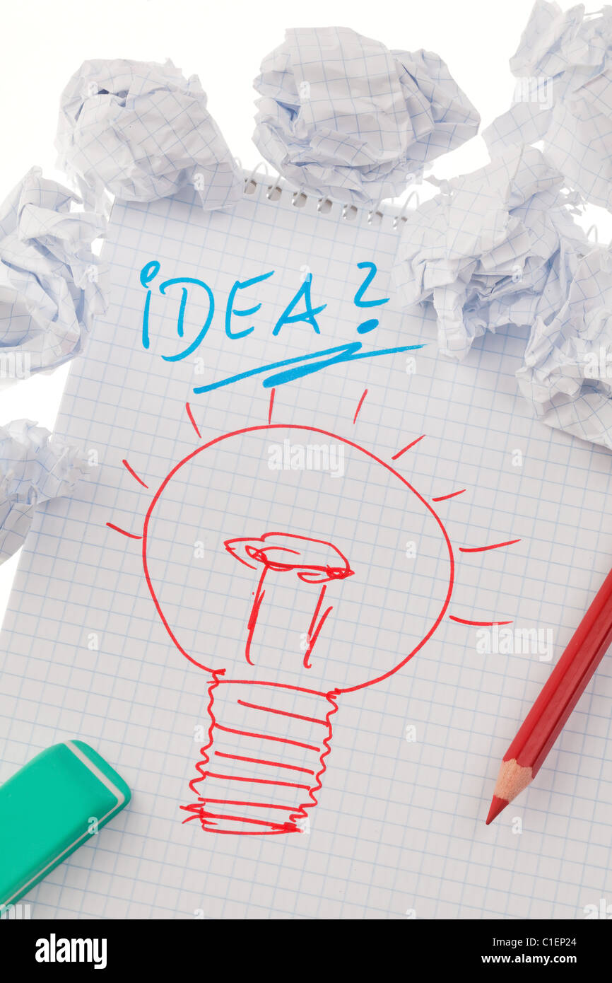 Bulb on drawing as a symbol of new ideas Stock Photo - Alamy