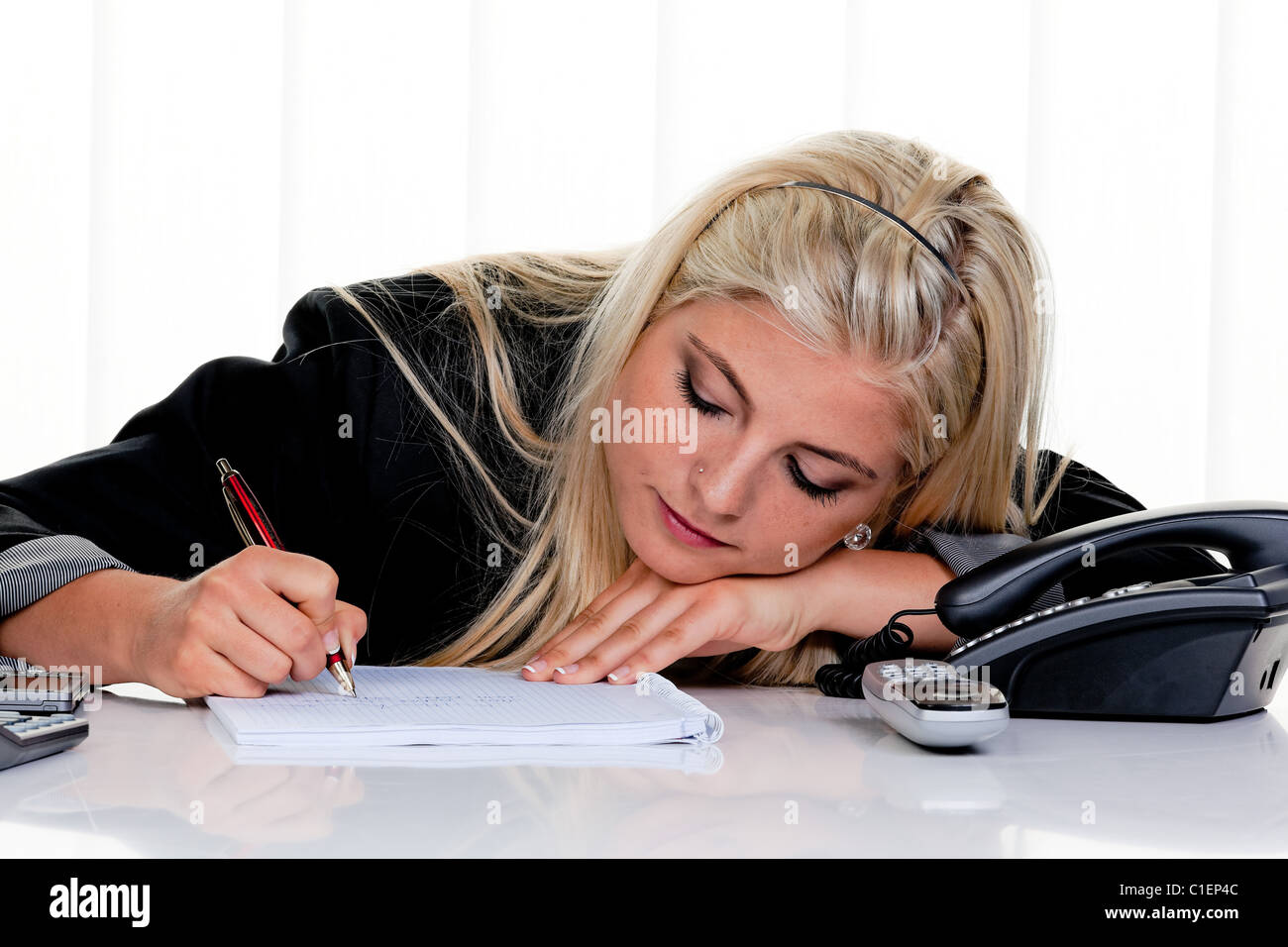 woman with paper sheet and pen writing a letter Stock Photo - Alamy