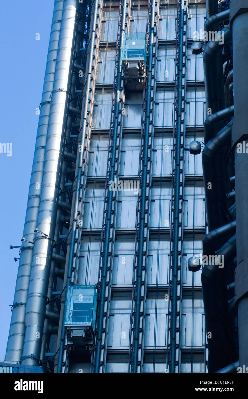 City of London , detail perspective of Lloyds building clad in metal ...