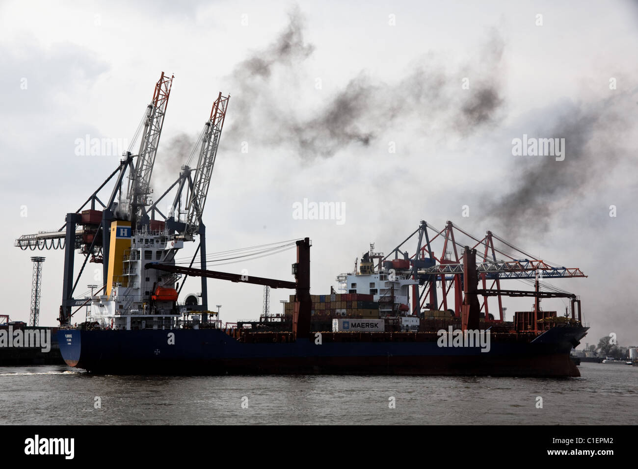 Container ships in the port of Hamburg in Germany, Europe Stock Photo ...