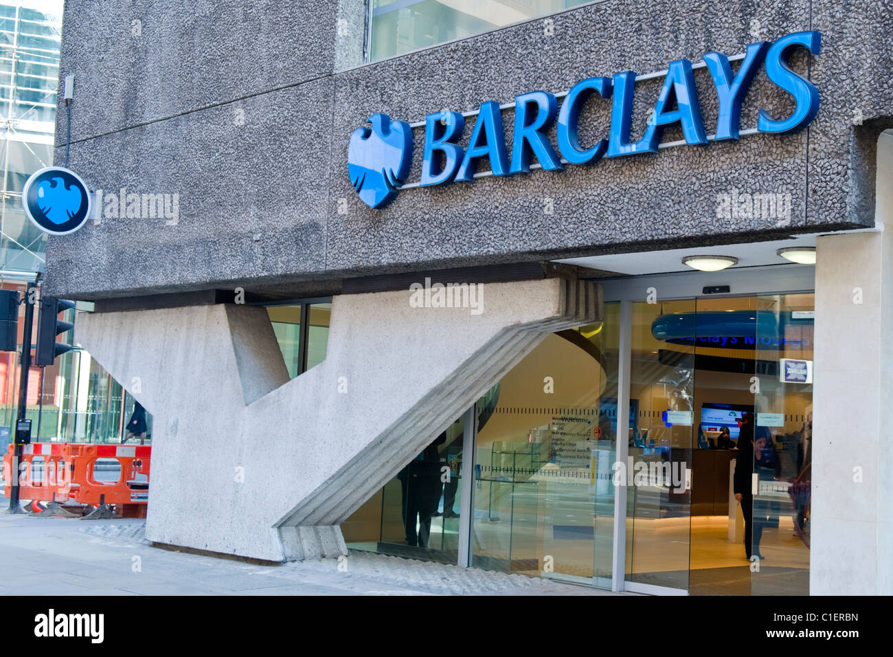 City of London , retail outlet of Barclays Bank with logos Stock Photo ...