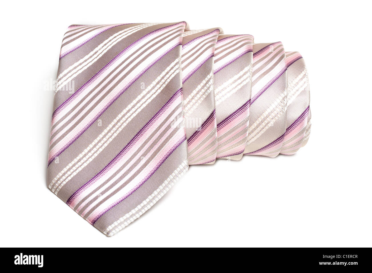 Rose striped tie convolute and is insulated on white background Stock ...