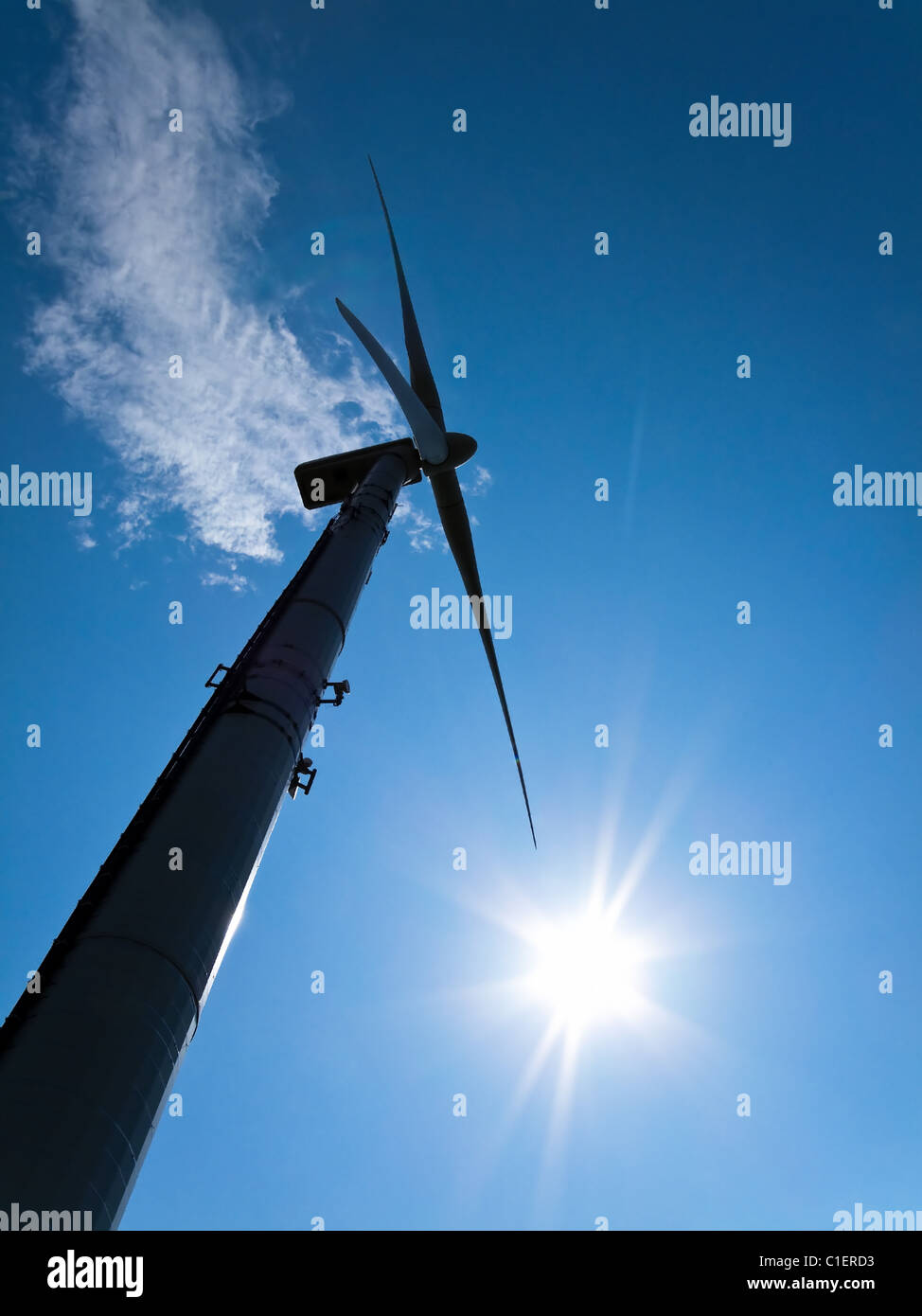 Wind power alternative energy through windmill with blue sky Stock ...