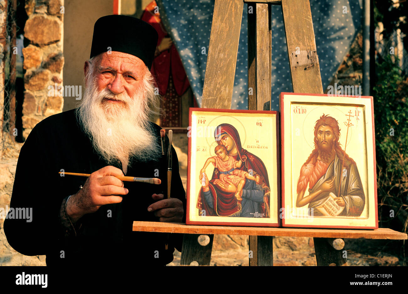 Cyprus, Kallinikos Stavrovouny, priest and painter of religious icons ...