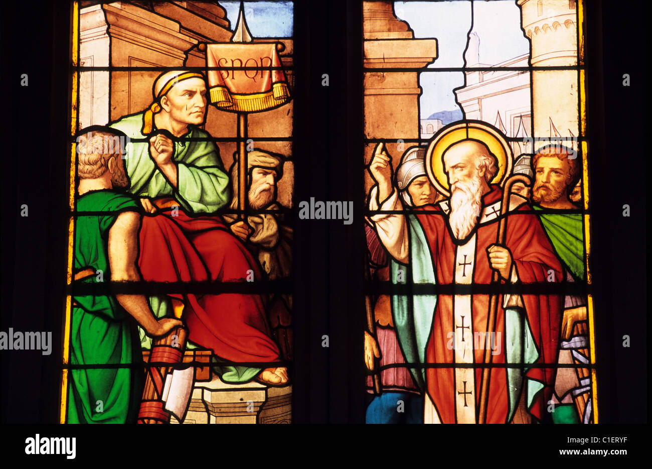 France, Rhone, Lyon, stained glass windows in the Saint Just church on ...