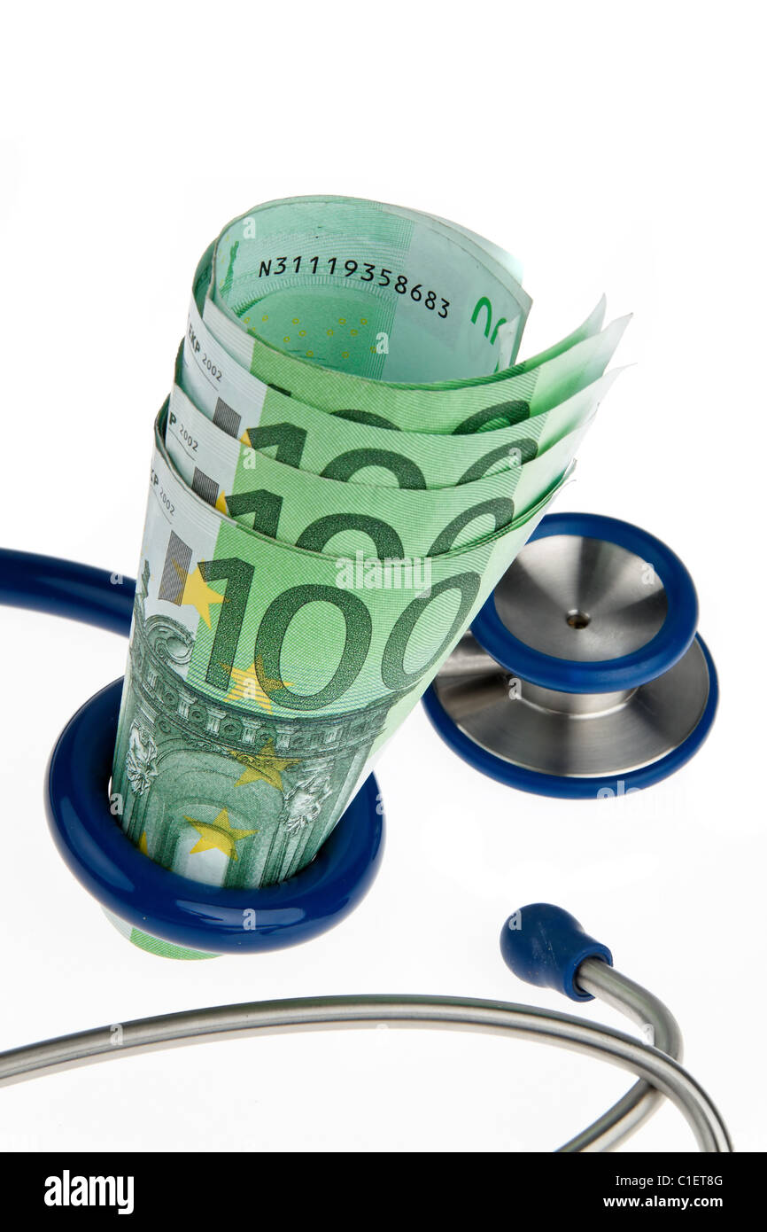 Symbol for health costs with Euro and stethoscope Stock Photo - Alamy