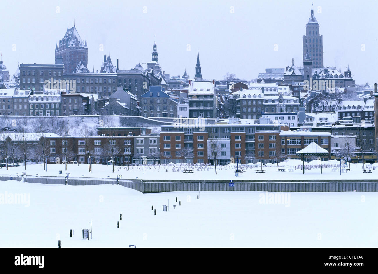 Canada, Quebec Province, Quebec city in Winter, the old town under a ...
