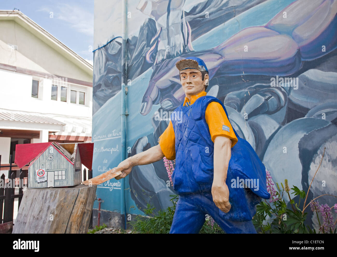 Statue of Postman outside Post Office, Ushuaia, Tierre del Fuego ...