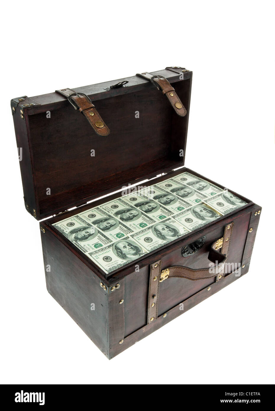 A large chest with dollar banknotes. Financial crisis, crisis, debt ...