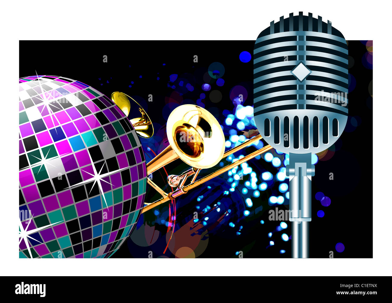 Vector disco ball with microphone Stock Photo - Alamy
