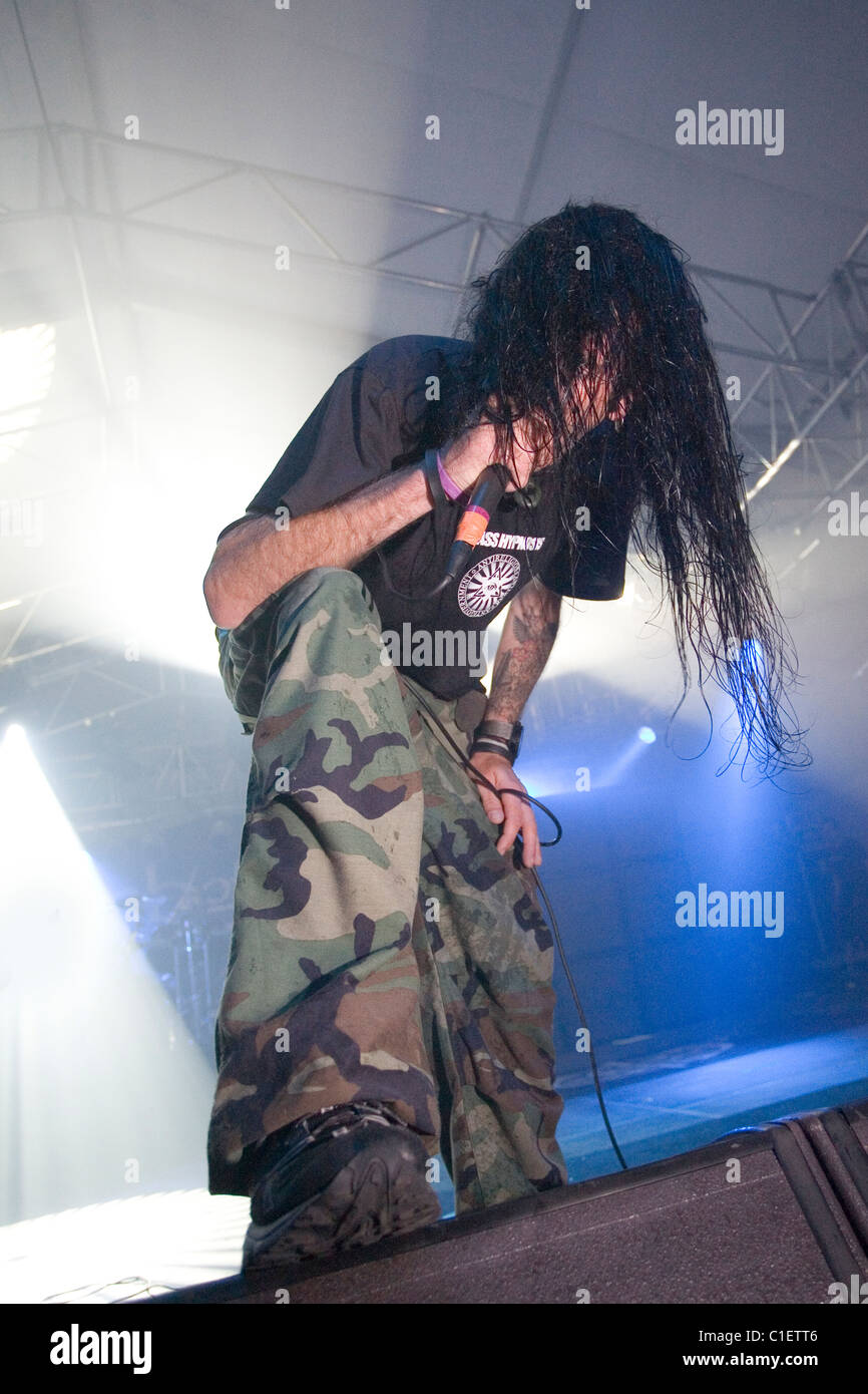 Members of the Lamb Of God Band perform on the concert in Budapest ...