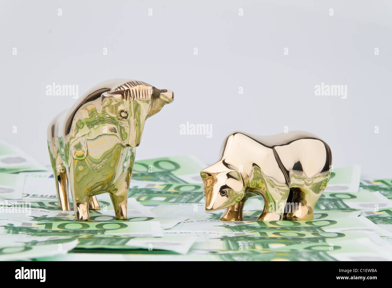 Many euro banknotes. Bull and Bear Stock Photo - Alamy