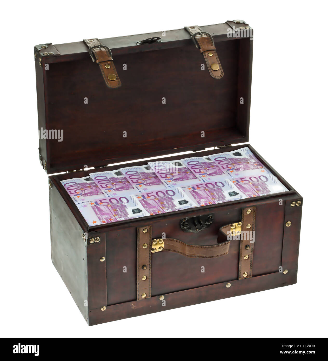 A large chest with euro banknotes. Financial crisis, crisis, debt Stock ...