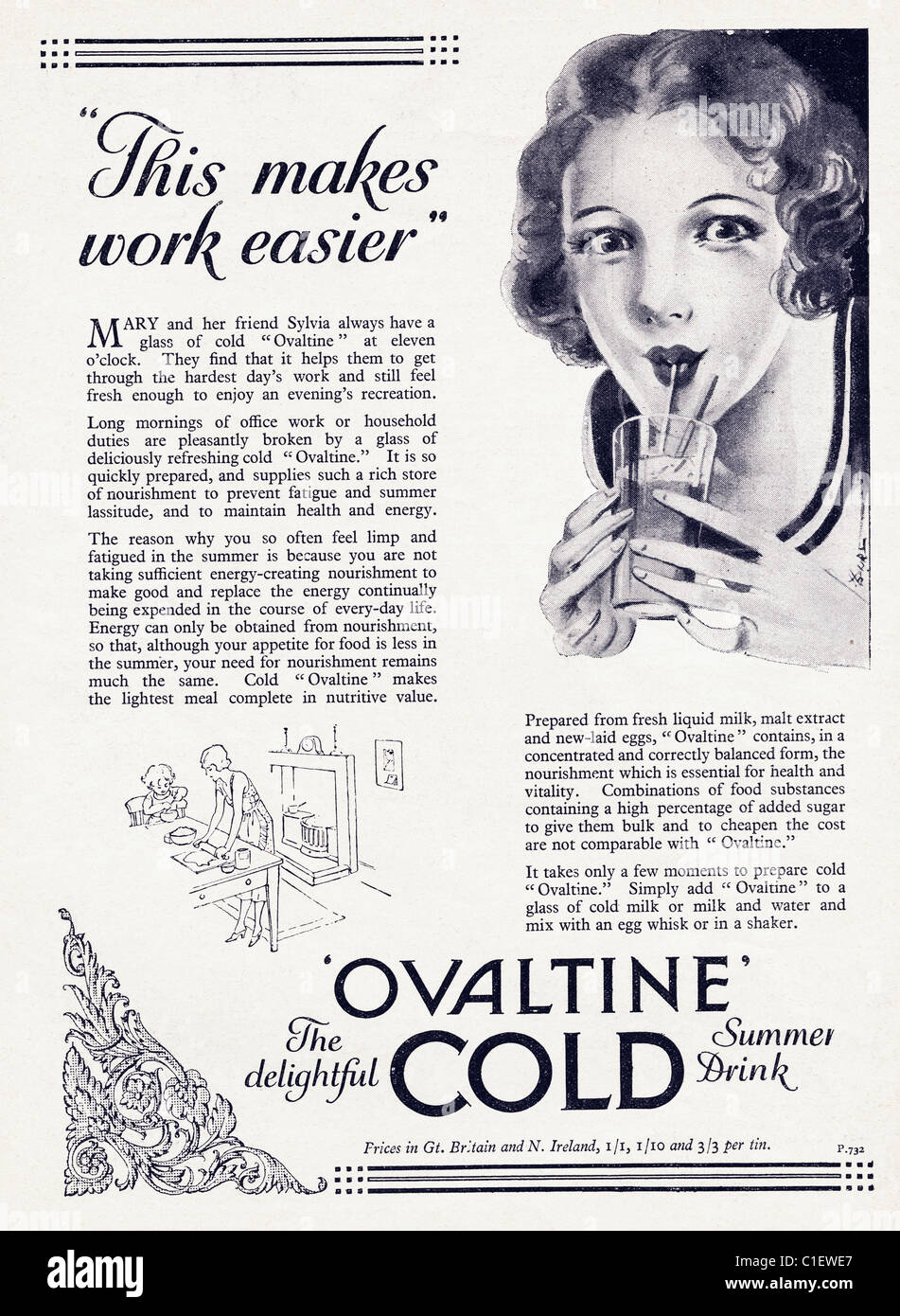 1930s advert in women's household consumer magazine for OVALTINE cold ...