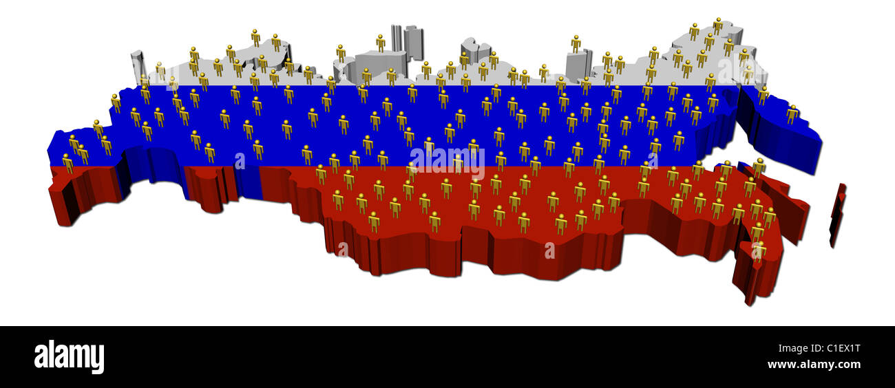 Russia map flag with many abstract people illustration Stock Photo - Alamy