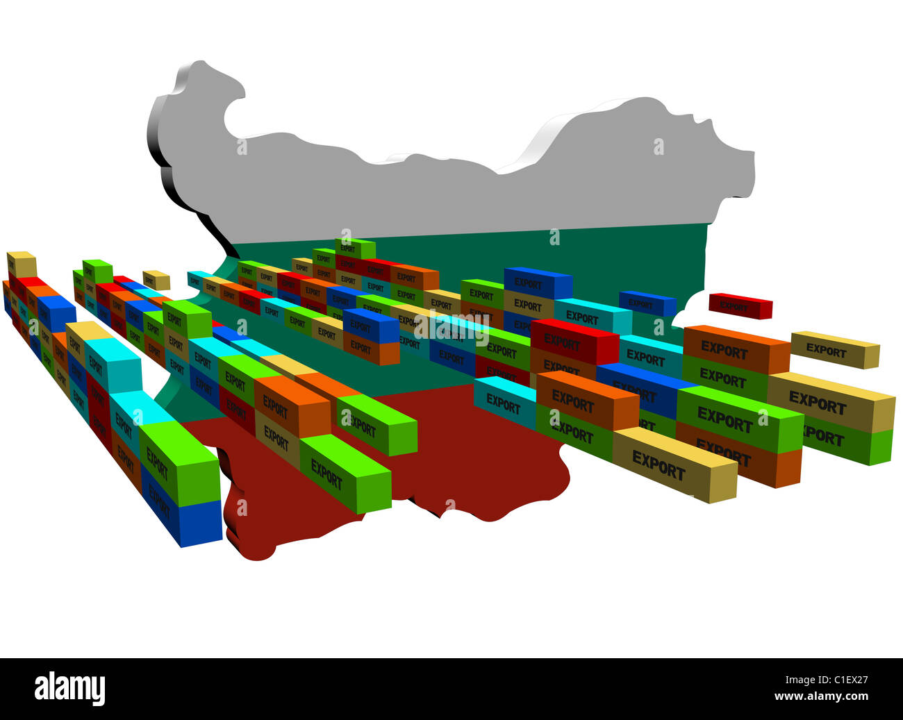 Bulgaria map with stacks of export containers illustration Stock Photo ...