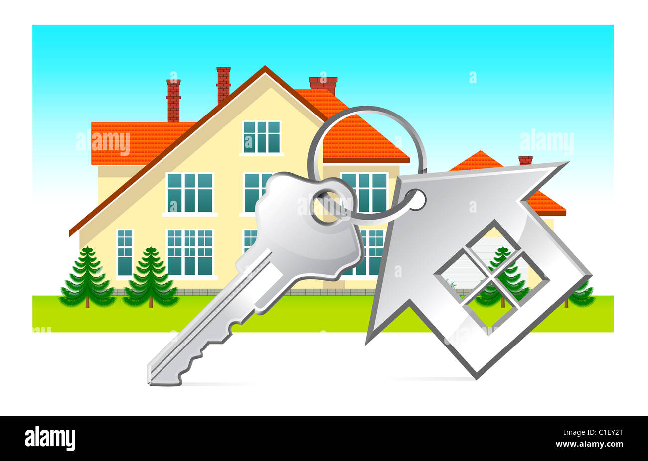 House and house keys on white background Stock Photo - Alamy