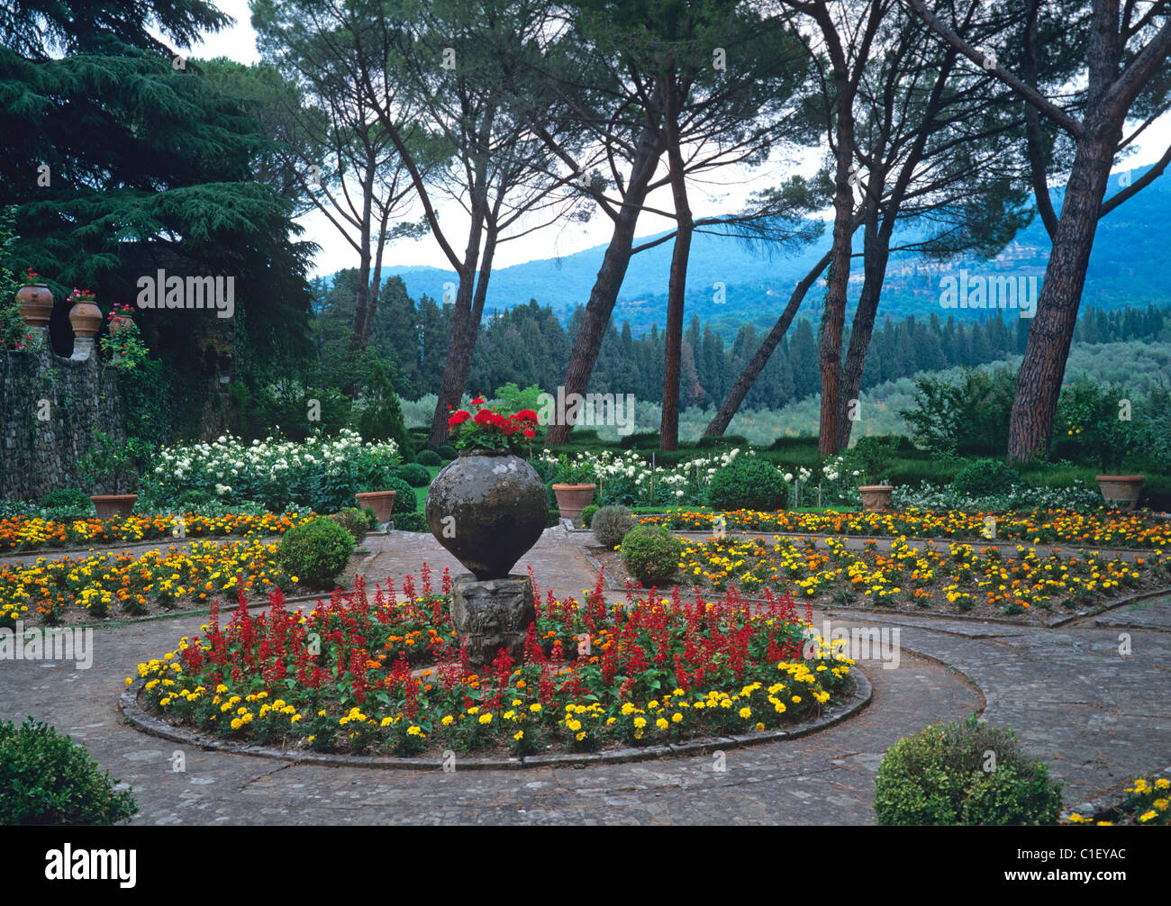 The classical Italian Garden of Castello Di Uzzano n the Chianti region ...