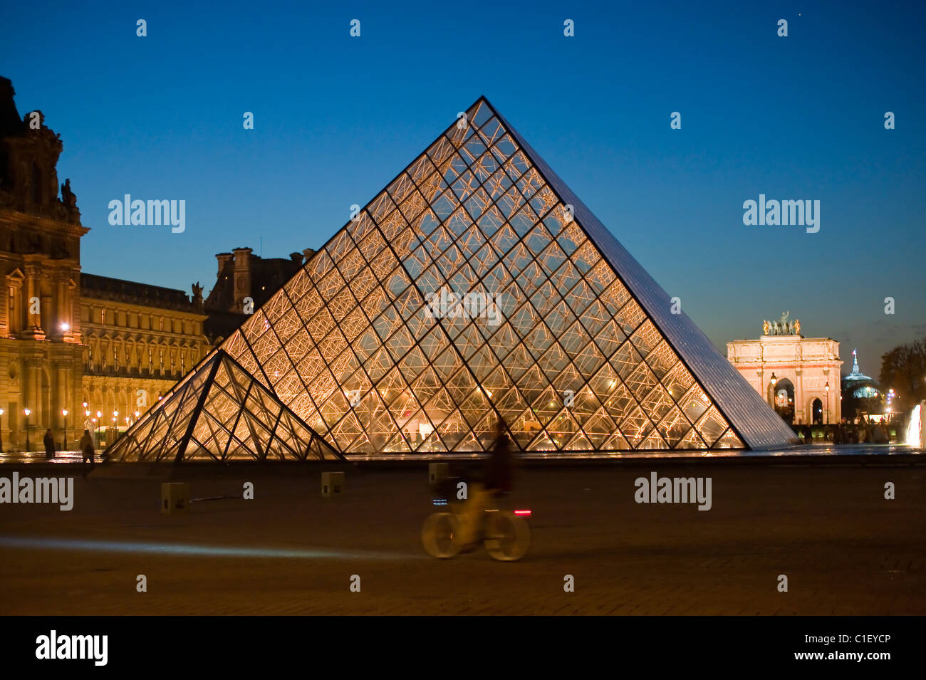 Paris, France - Pyramid at The Louvre Museum, Lit up at Night, (Credit ...