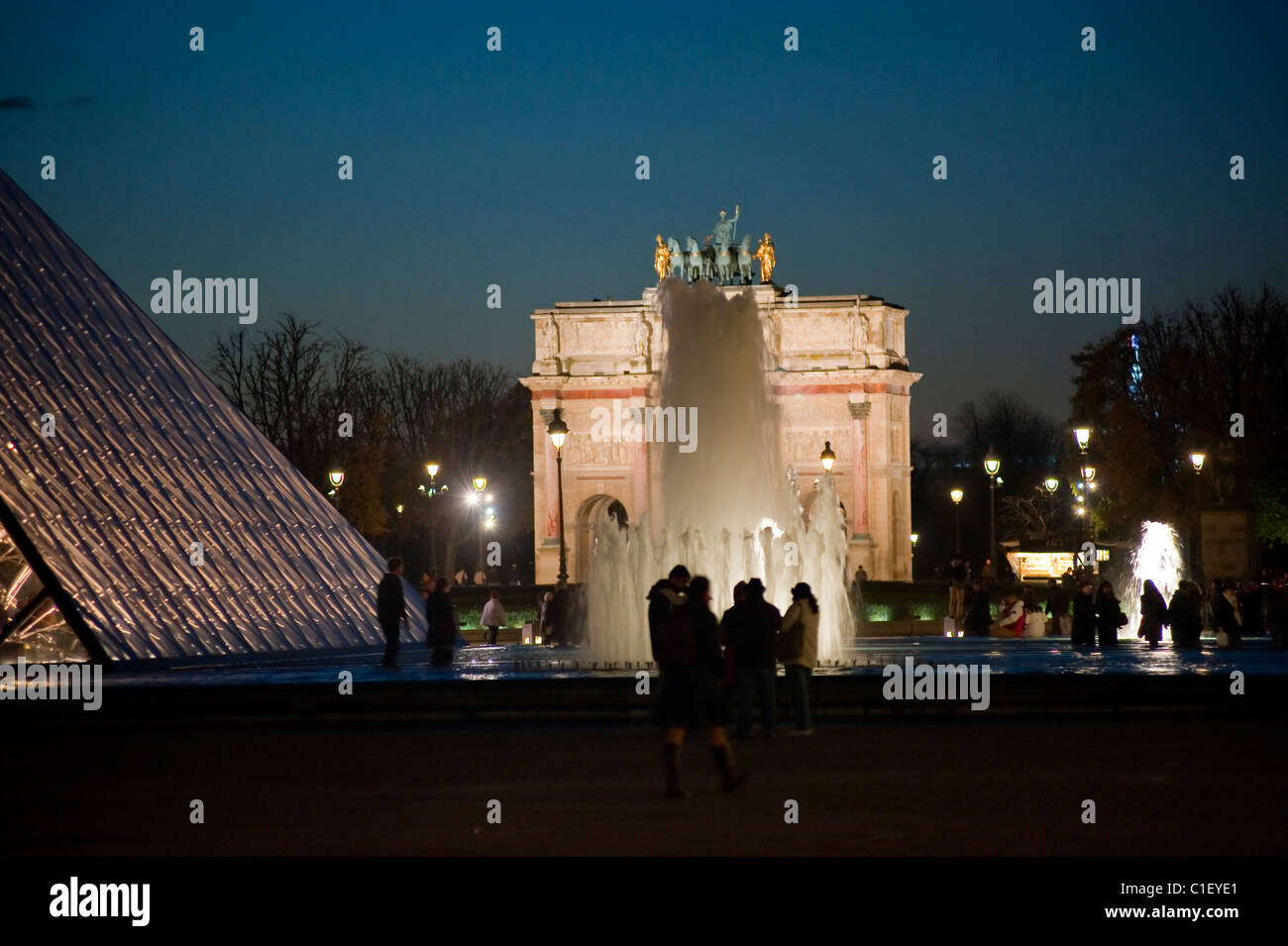 Paris, France - Pyramid at The Louvre Museum, Lit up at Night, and the ...