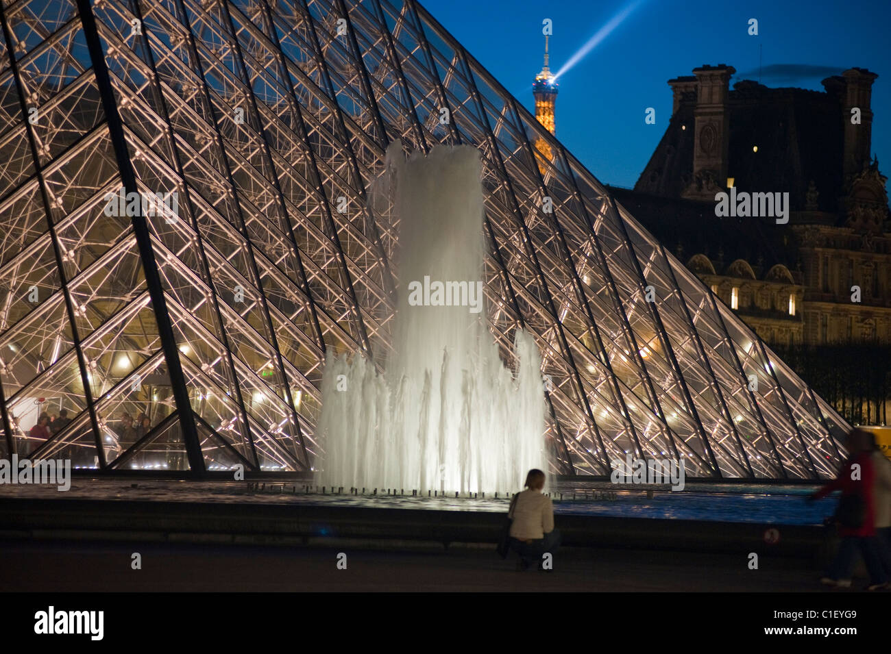 Paris, France - Pyramid at The Louvre Museum, Lit up at Night, Credit ...