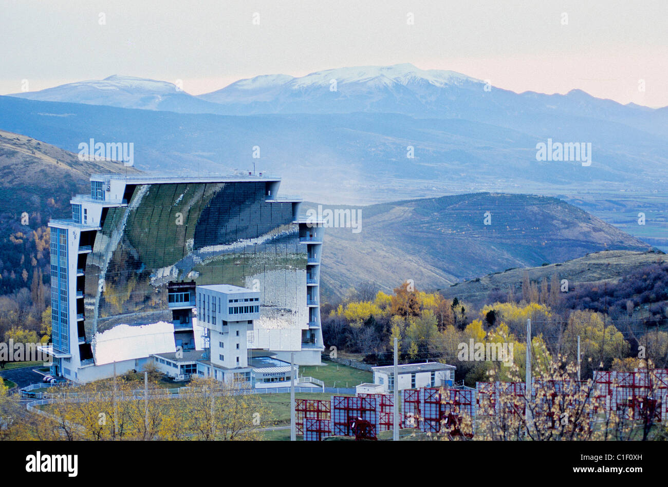France, Pyrenees Orientales, Odeillo sun furnace near Font Romeu Stock ...