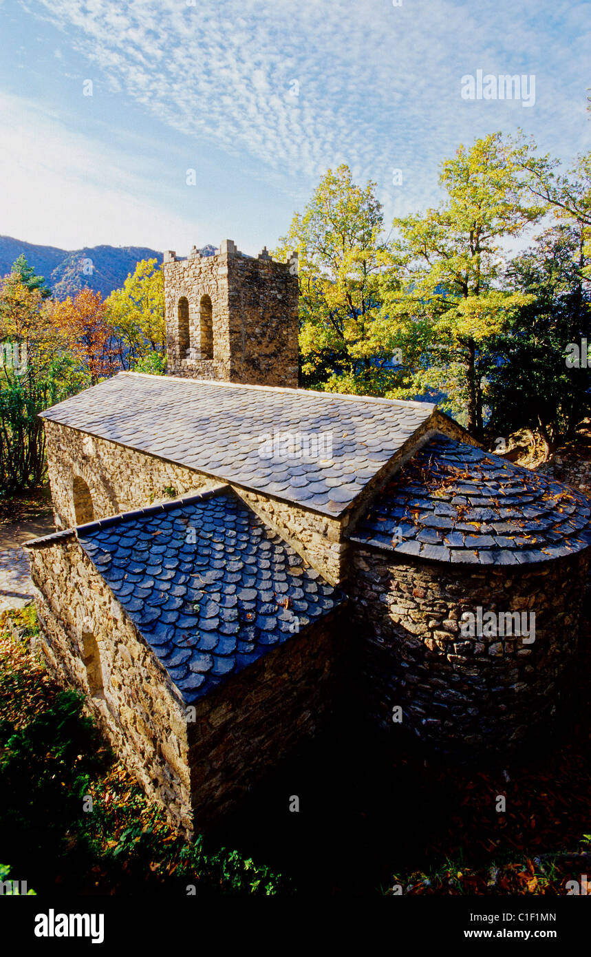 France, Pyrenees Orientales, Saint Martin du Canigou abbey in the ...