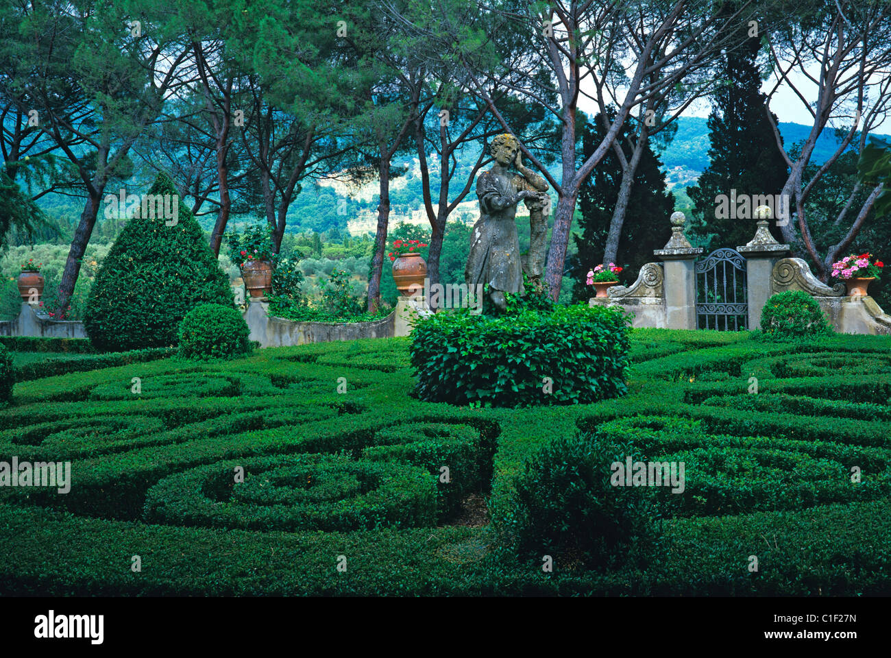 The classical Italian Garden of Castello Di Uzzano n the Chianti region ...