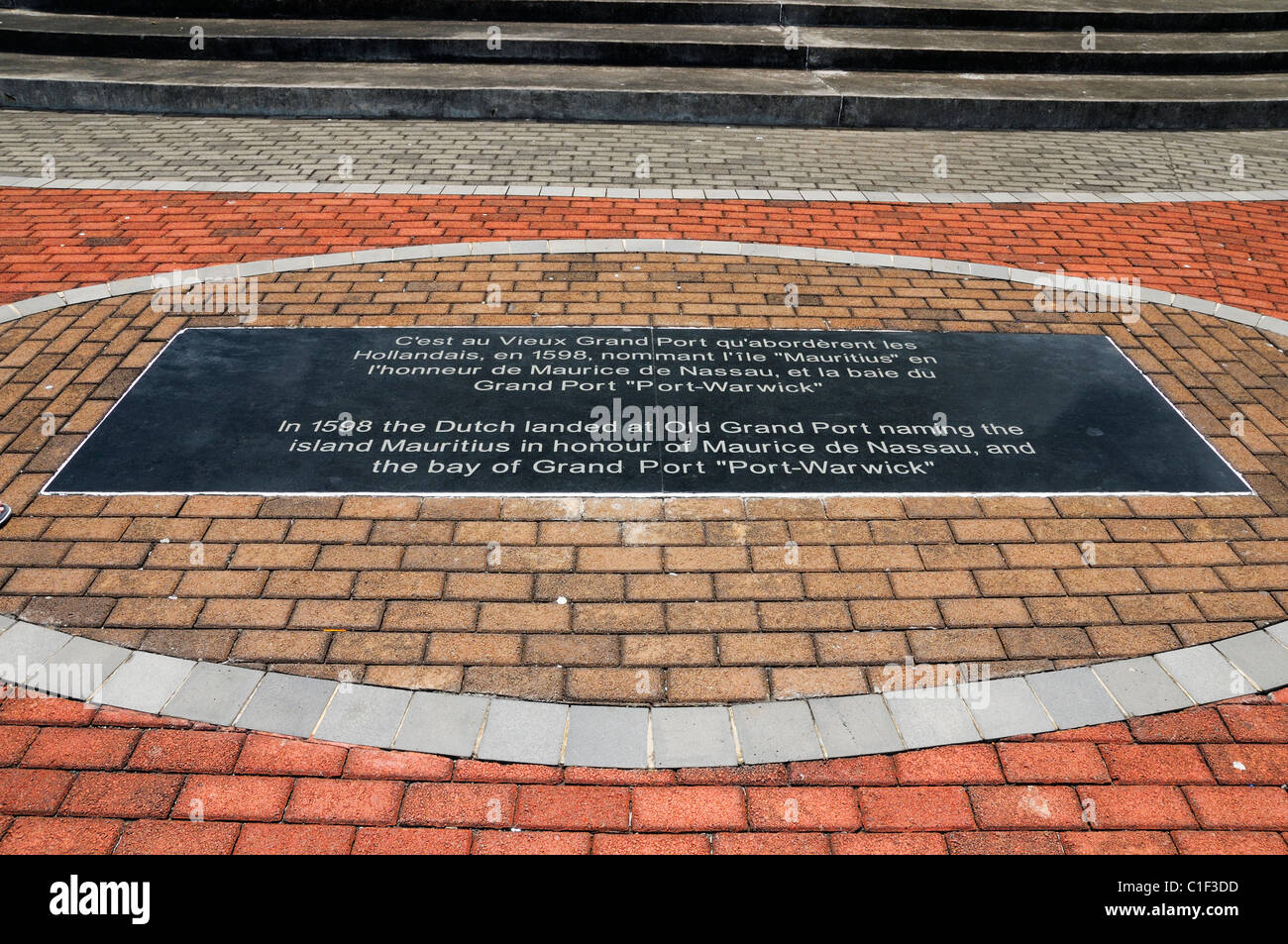 Memorial plate about the first Dutch landing on Mauritius, located at ...