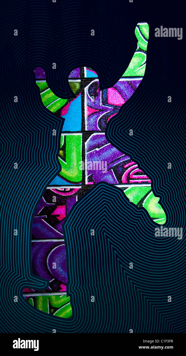 Outline shape of a person running with graffiti infill Stock Photo - Alamy