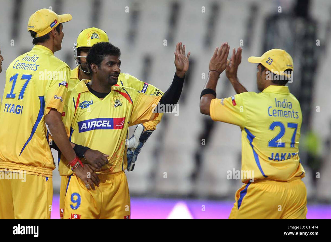 Chennai Super Kings Muttiah Muralitharan (C) in the DLF IPL Twenty20 ...