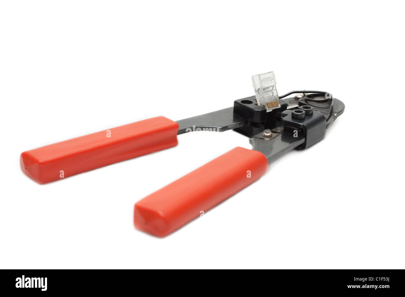 Professional pincers movement for grip RJ45 with red handle Stock Photo ...