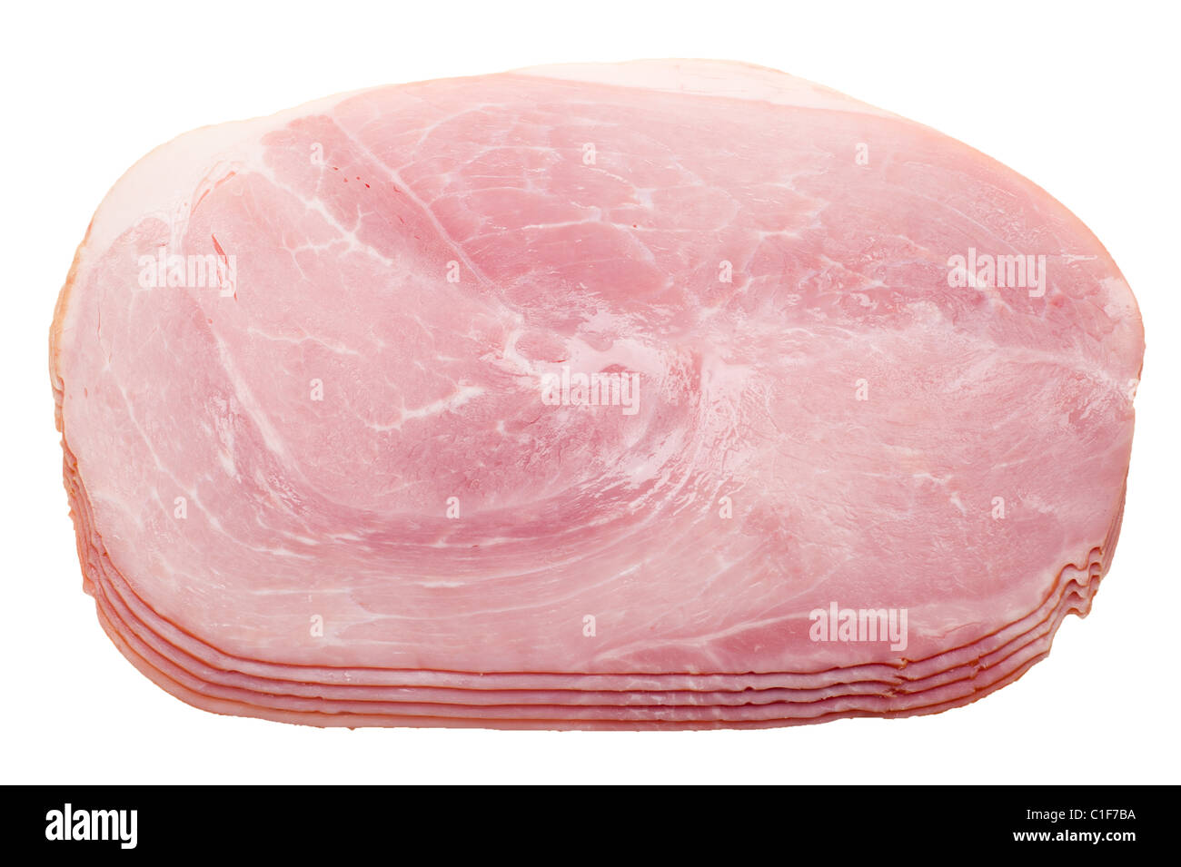 slices of ham isolated on a white background Stock Photo - Alamy