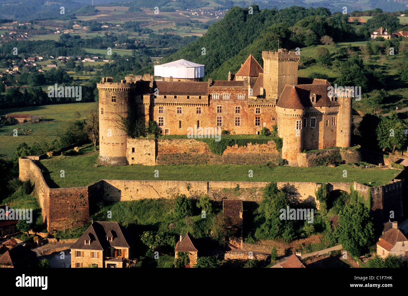 France, Lot, Castelnau Bretenoux castle (aerial view Stock Photo - Alamy