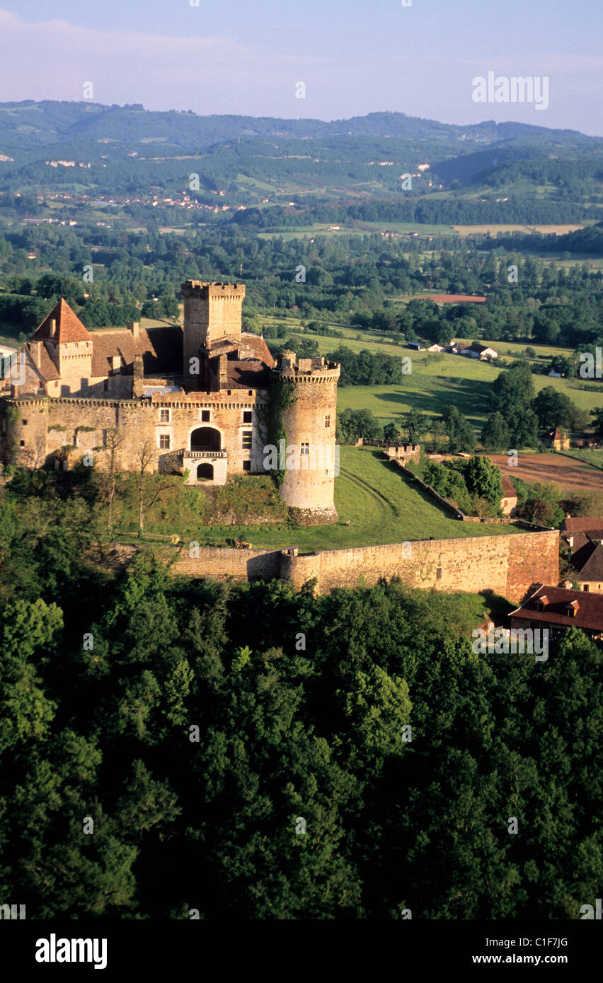 France, Lot, Castelnau-Bretenoux castle (aerial view Stock Photo - Alamy