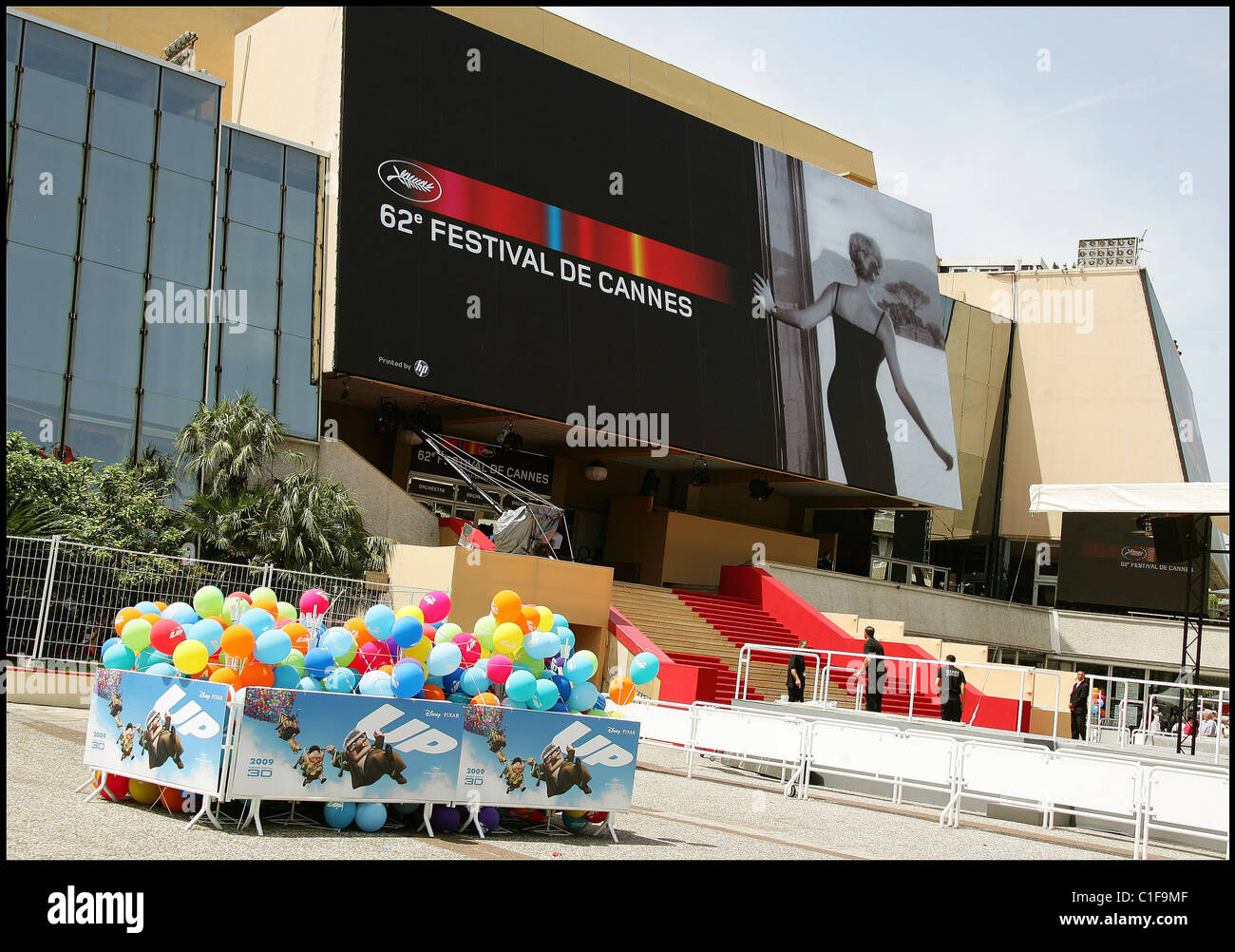 Preparations in front of the Cannes' film festival palace prior to the ...