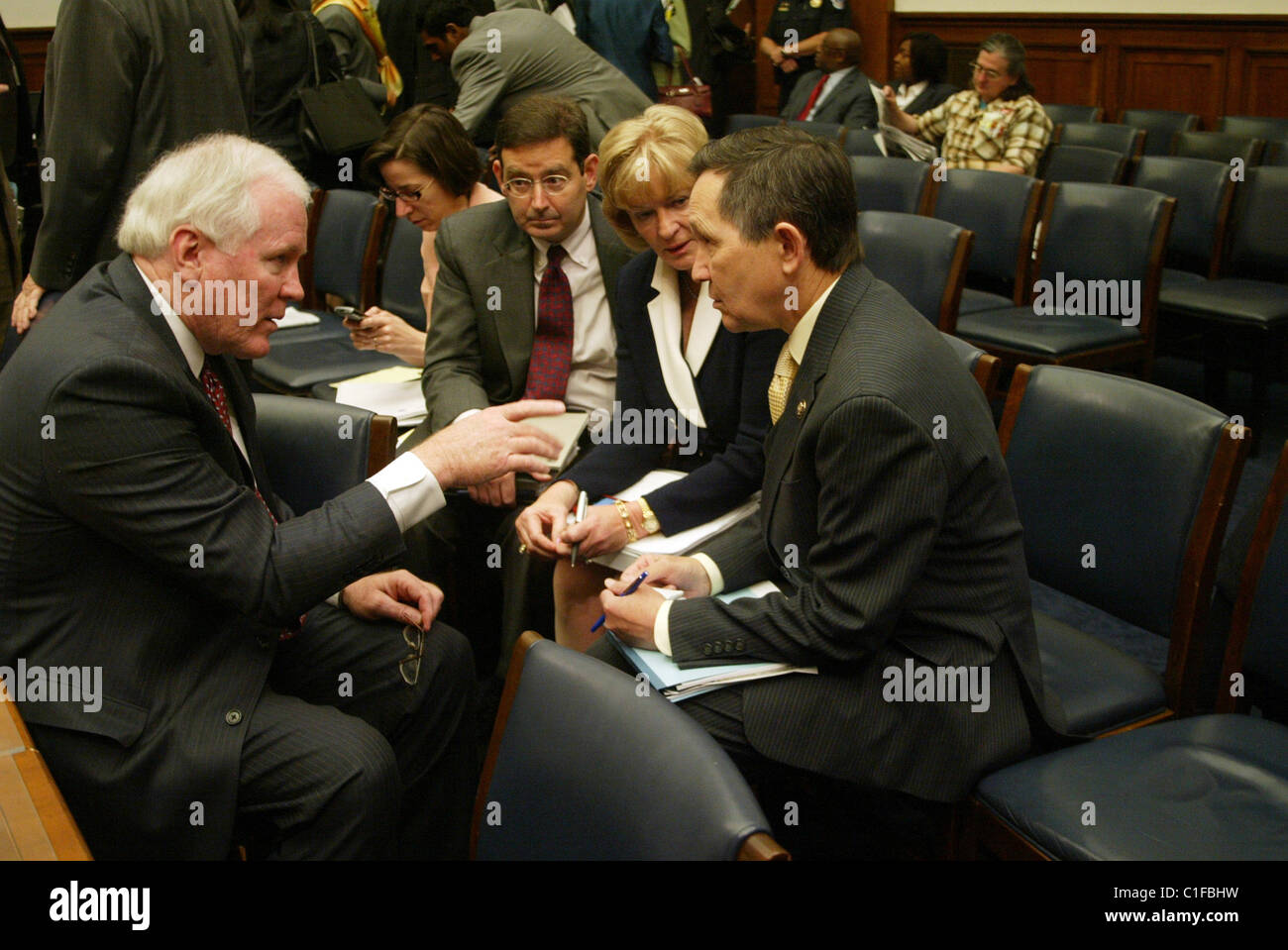 Edward Liddy chairman and CEO of AIG speaks to Dennis Kucinnich at the ...