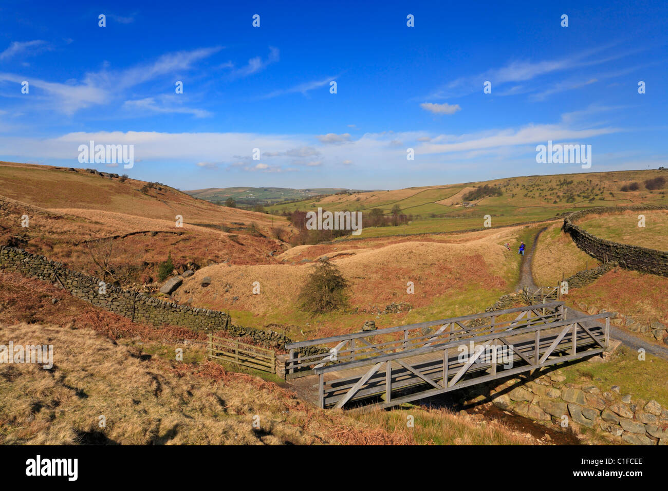 Two walkers rest on the Pennine Bridleway, Bronte Way and Pendle Way ...