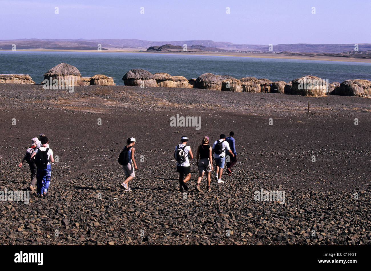 Kenya, Rift valley, hiking on the banks of the Turkana lake Stock Photo ...