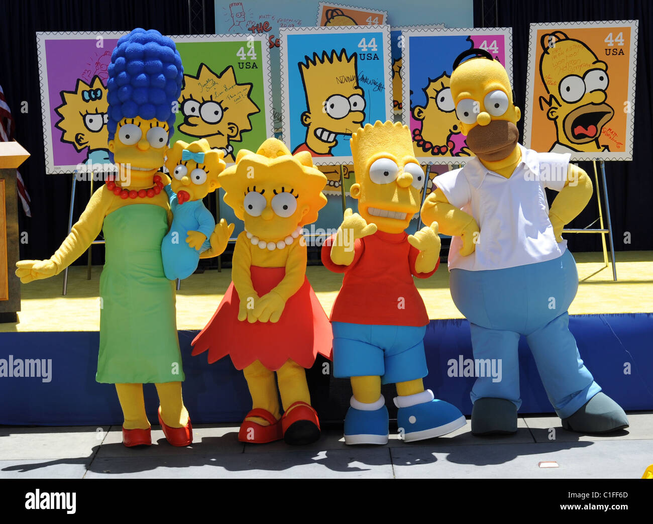 Stamps of Simpsons characters are unveiled at the Fox Studios during a ...