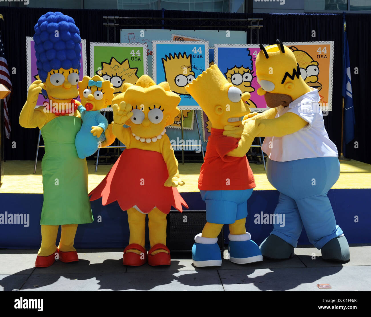 Stamps of Simpsons characters are unveiled at the Fox Studios during a ...