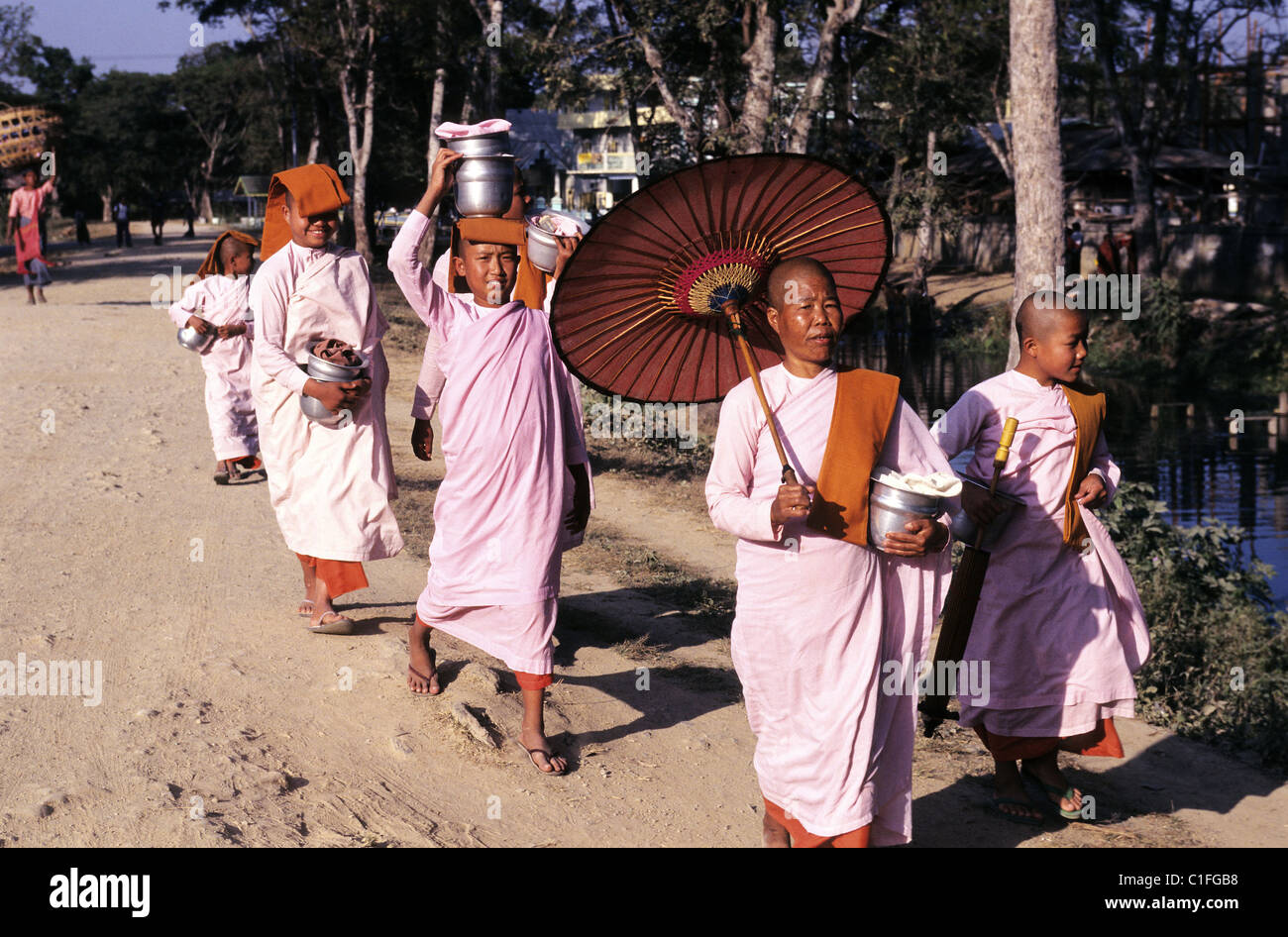 Myanmar (Burma), nuns on the banks of the lake Inle Stock Photo - Alamy